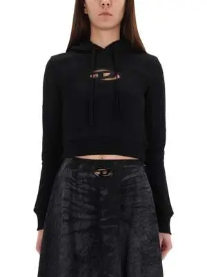 DIESEL® Cropped Hoodie With Cutout Detail - Black
