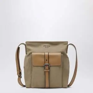 Prada Route Crossbody Bag In Canvas And Leather - Cream