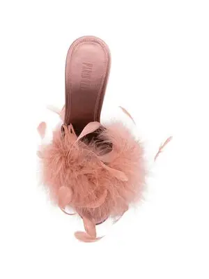 Paris Texas Patent Leather Feather Embellished Stiletto Heel Sandals - Multicolor