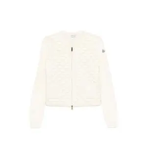 Moncler Quilted & Knitted Zip-up Jacket - Cream