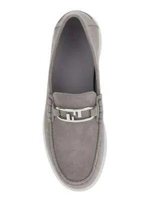 Fendi Suede Loafers With Ff Metal Buckle - Multicolor
