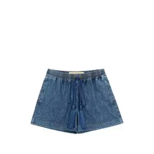 Valentino Garavani Chambray Shorts With Drawstring Waist - Blue
