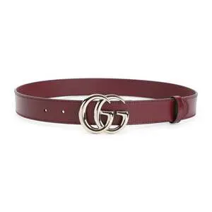 Gucci Gg Gold Buckle Leather Belt - Red