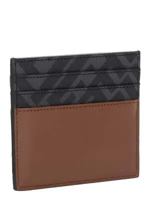 Fendi Card Holder With Ff Plaque On The Front In Leather And Ff Canvas - Brown