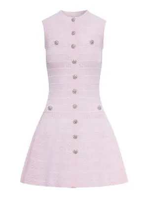 SELF-PORTRAIT Pointelle Diamond Knit Mini Dress - Pink