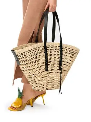 Loewe Large Braid Basket Bag In Iraca Palm And Calfskin - Multicolor