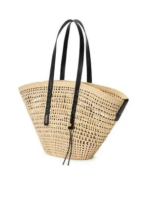 Loewe Large Braid Basket Bag In Iraca Palm And Calfskin - Multicolor