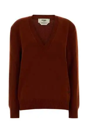 Fendi FENDI Brick Stretch Cashmere V-Neck Sweater Red