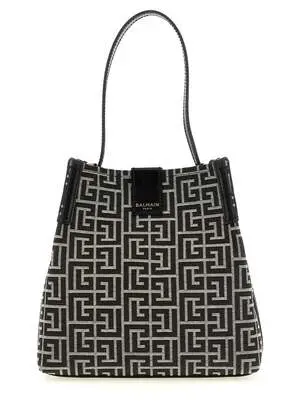 Balmain Release Bucket Bag In Canvas And Calf Leather