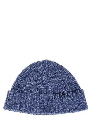 Marni Ribbed Beanie Hat With Embroidered Logo - Blue