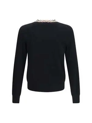 Burberry V-neck Wool Sweater With Check Trim