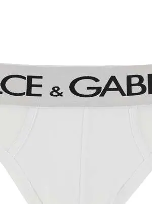 Dolce & Gabbana White Briefs With Elastic Waist And Logo Lettering In Cotton - Multicolor