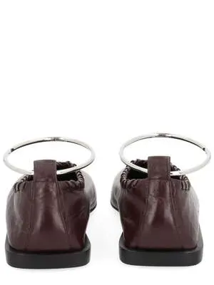 JIL SANDER Leather Flats With Ankle Ring