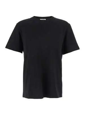 JIL SANDER Black Crewneck T-shirt With Logo Patch On The Rear In Cotton - Multicolor