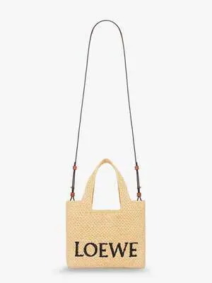 Loewe Small Raffia Handbag With Embroidered Logo - Cream