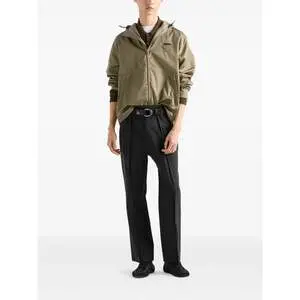 Prada Re-nylon Hooded Blouson Jacket With Logo Detail - Green