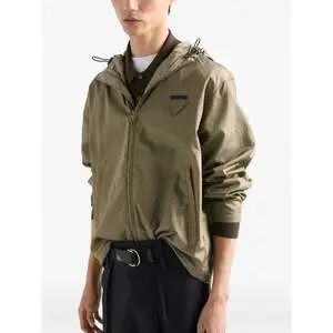 Prada Re-nylon Hooded Blouson Jacket With Logo Detail - Green