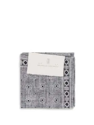 Brunello Cucinelli Ethnic-patterned Silk Pocket Square - Gray