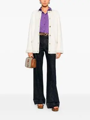 Gucci Long Sleeve Crewneck Bouclé Lamé Wool Cardigan - Multicolor