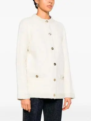 Gucci Long Sleeve Crewneck Bouclé Lamé Wool Cardigan - Multicolor