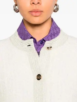 Gucci Long Sleeve Crewneck Bouclé Lamé Wool Cardigan - Multicolor