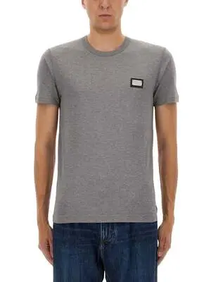 Dolce & Gabbana Cotton T-shirt With Logo Plaque - Gray