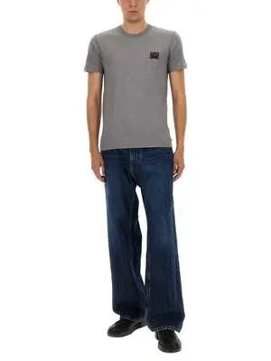 Dolce & Gabbana Cotton T-shirt With Logo Plaque - Gray