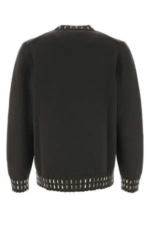 Fendi Wool Blend Sweater With Embellished Neckline And Hem - Gray