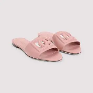 Dolce & Gabbana Pink Leather Flat Slides Sandals With Dg Emblem - Multicolor