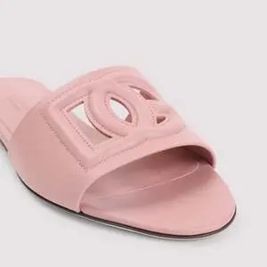 Dolce & Gabbana Pink Leather Flat Slides Sandals With Dg Emblem - Multicolor