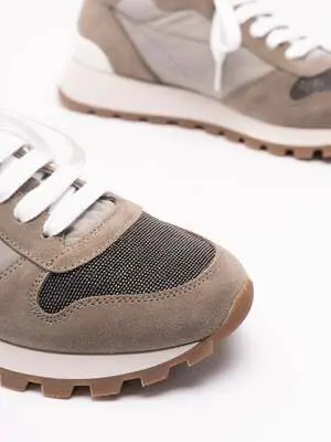 Brunello Cucinelli Fabric Sneakers With Monili Detailing - Multicolor