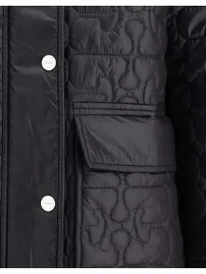 GANNI Quilted Glossy Finish Down Jacket With Corduroy Collar - Gray