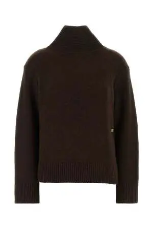 GANNI Wool And Yak Ribbed High Neck Sweater - Brown