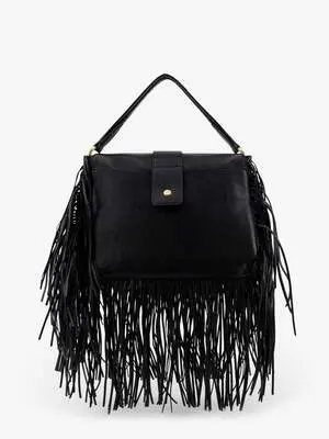 Burberry Rider Leather Shoulder Bag With Fringed Edges - Black