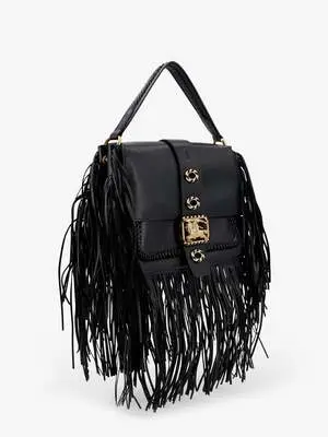 Burberry Rider Leather Shoulder Bag With Fringed Edges - Black