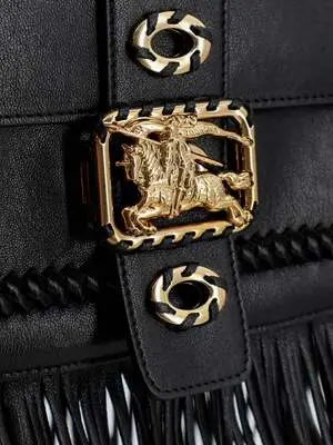 Burberry Rider Leather Shoulder Bag With Fringed Edges - Black