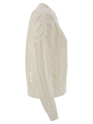 Brunello Cucinelli Cable & Mesh Jute And Cotton Blend V-neck Pullover