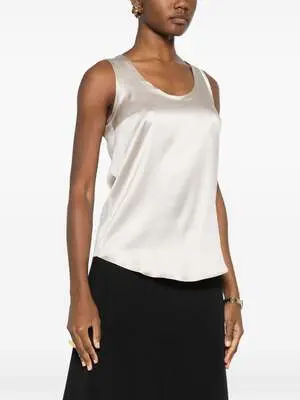 Brunello Cucinelli Sleeveless Satin V-neck Top