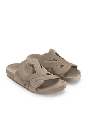 Loewe X Paula's Ibiza Slide Ease Monogram Suede Sandals - Cream