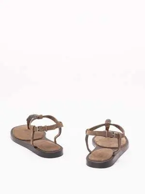 Brunello Cucinelli Calf Leather Embellished Flat Sandals