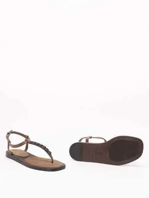 Brunello Cucinelli Calf Leather Embellished Flat Sandals