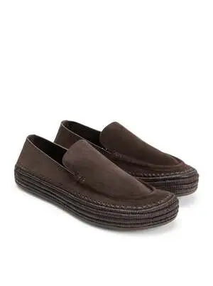 Loewe X Paula's Ibiza Rio Suede And Raffia Loafers - Brown