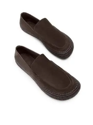Loewe X Paula's Ibiza Rio Suede And Raffia Loafers - Brown