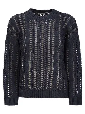 Brunello Cucinelli Cable & Mesh Jute And Cotton Jersey Sweater
