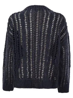 Brunello Cucinelli Cable & Mesh Jute And Cotton Jersey Sweater