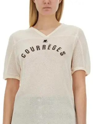 COURREGES T-shirt With Logo Detail - Cream