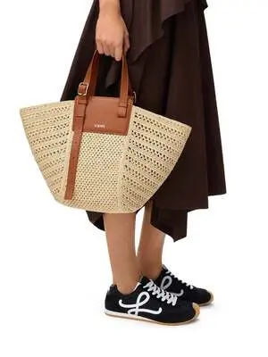 Loewe Hammock Cabas Medium Bag In Raffia And Calfskin - Multicolor