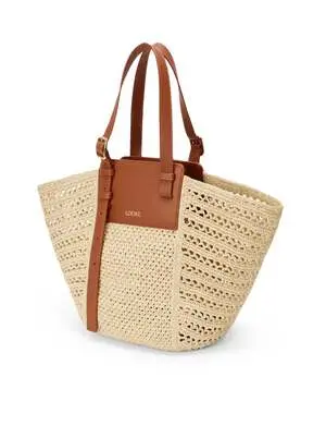 Loewe Hammock Cabas Medium Bag In Raffia And Calfskin - Multicolor