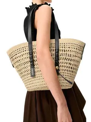 Loewe Medium Braid Basket Bag In Iraca Palm And Calfskin - Multicolor
