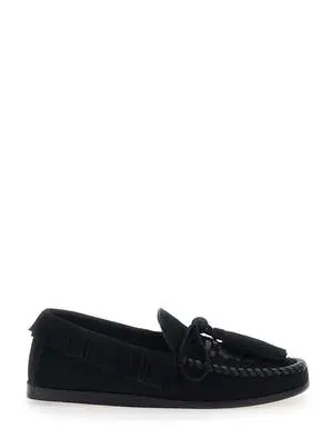 Isabel Marant Étoile Fitza' Suede Loafers With Fringed Details And Bow - Black